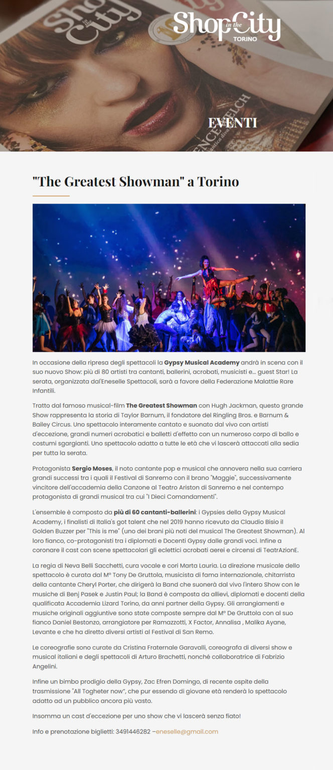 "The Greatest Showman" a Torino - Gypsy Musical Academy